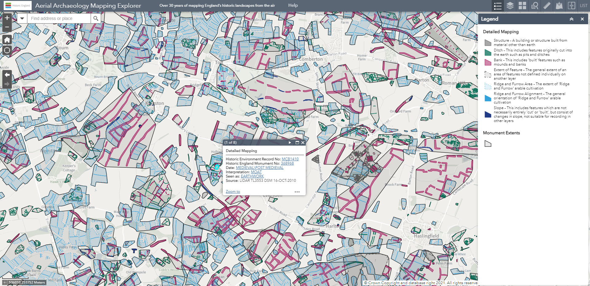 Virtual aerial map of archaeological sites in England | OS