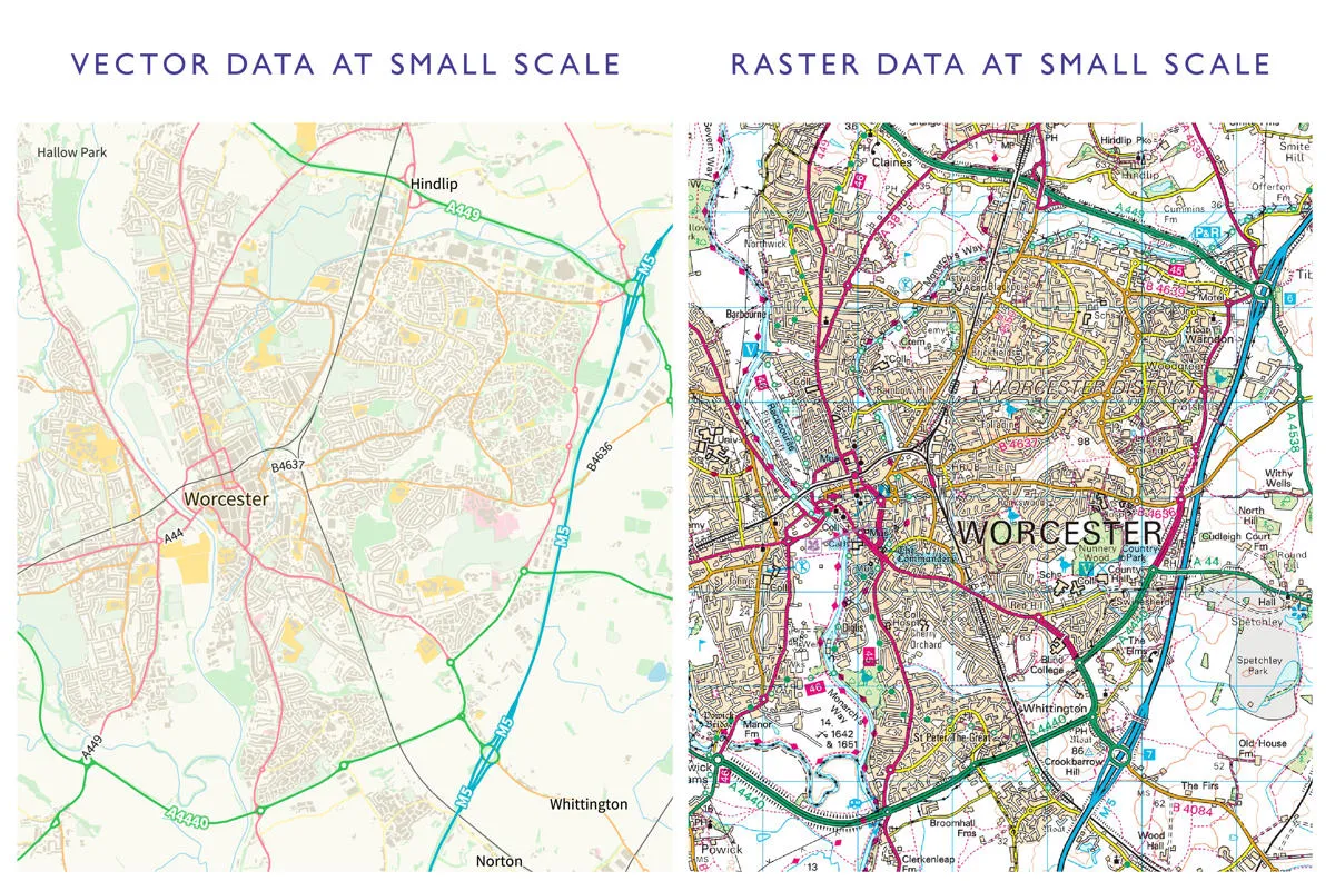 Raster vs vector data | Geographic Information System | OS