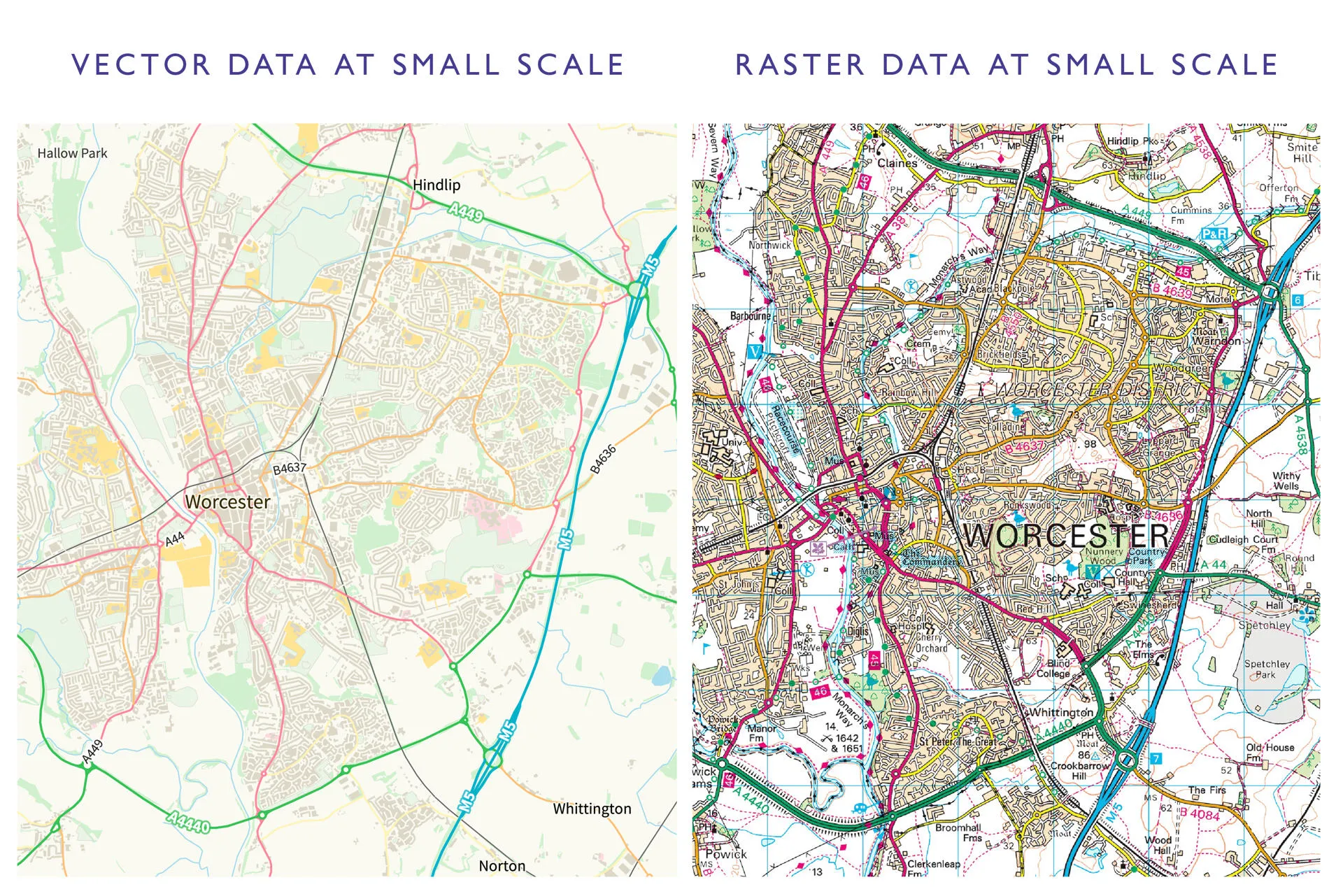 Raster vs vector data | Geographic Information System | OS