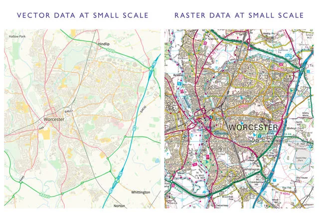 Raster vs vector data | Geographic Information System | OS
