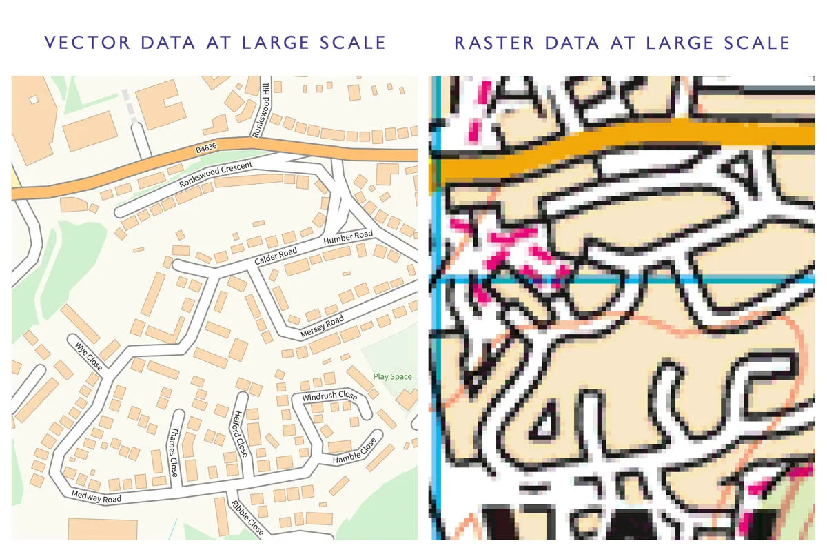 Raster vs vector data | Geographic Information System | OS